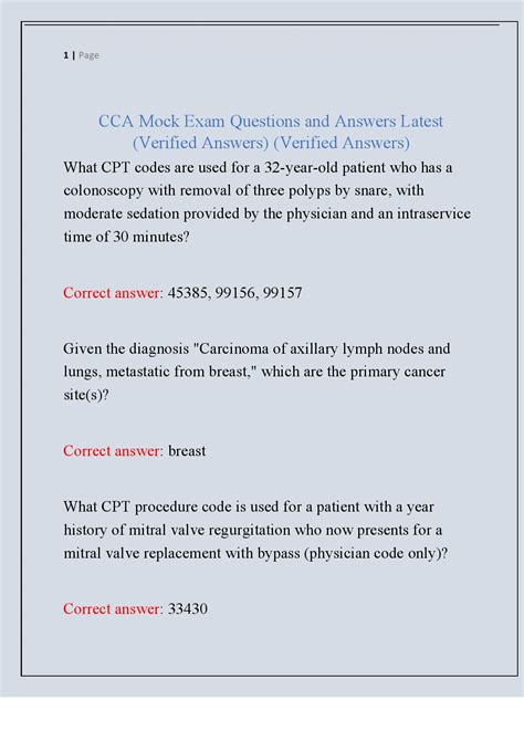 cca mock exam questions and answers latest verified answers verified