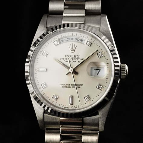 Rolex Day Date 18239 White Gold And Diamond Set Amsterdam Vintage Watches