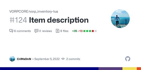 Item Description By CriMsOnN Pull Request VORPCORE Vorp Inventory Lua GitHub