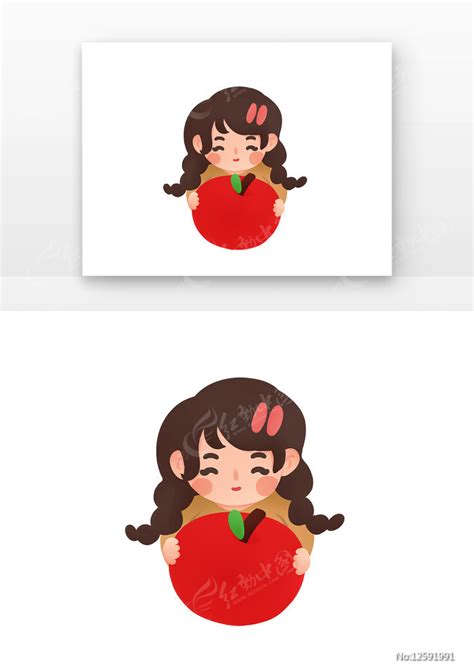 苹果女孩手绘插画图片下载 红动中国