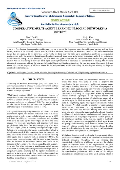 Pdf Cooperative Multi Agent Learning In Social Networks A Review