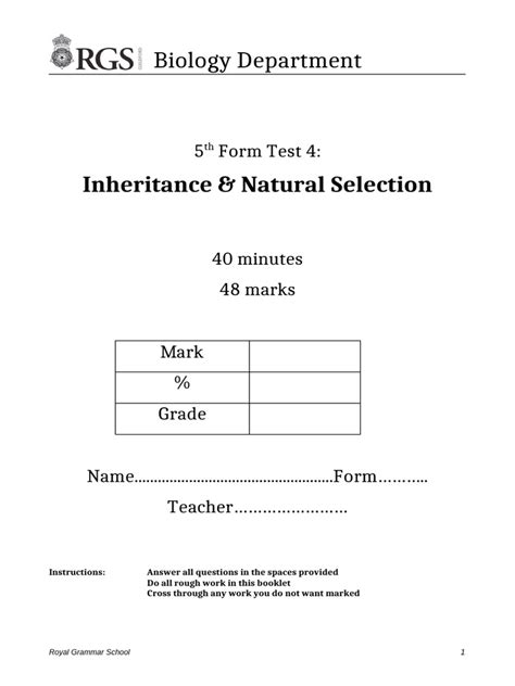 5th Inheritance And Natural Selection Pdf Dominance Genetics Genotype
