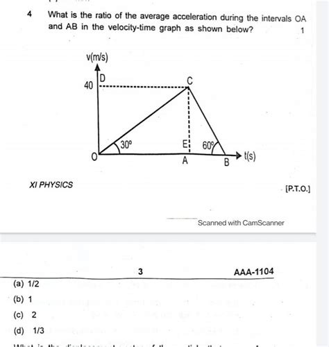 What Is The Ratio Of The Average Acceleration During The Intervals OA A
