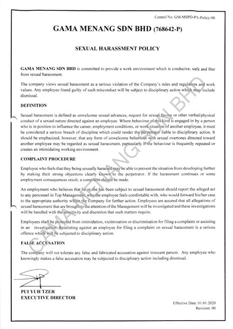 GM Sexual Harassment Policy 001 PUI GROUPS