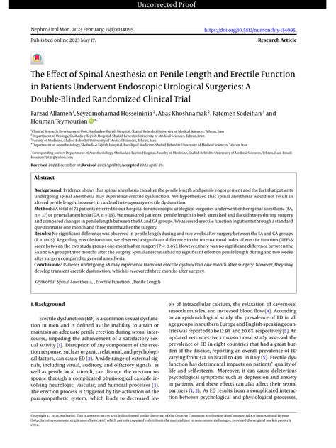 Pdf The Effect Of Spinal Anesthesia On Penile Length And Erectile