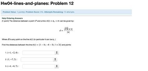 solved hw04 lines and planes problem 12 problem value 1