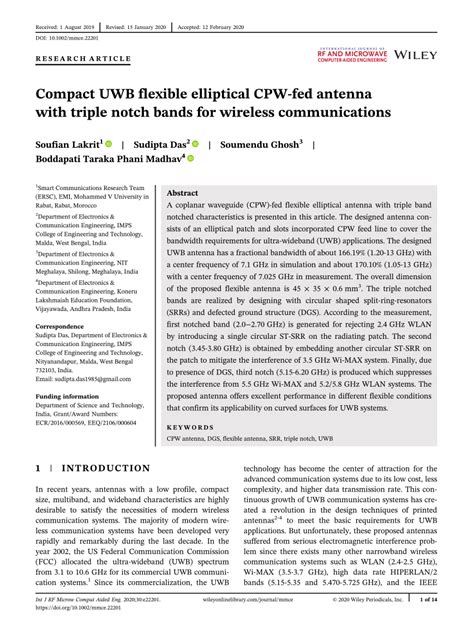 Compact Uwb Flexible Elliptical Cpw Fed Antenna With Triple Notch Bands For Wireless