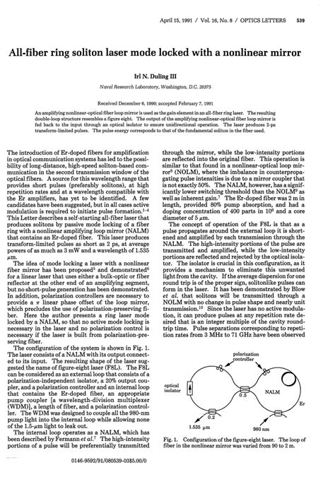 Pdf All Fiber Ring Soliton Laser Mode Locked With A Nonlinear Mirror