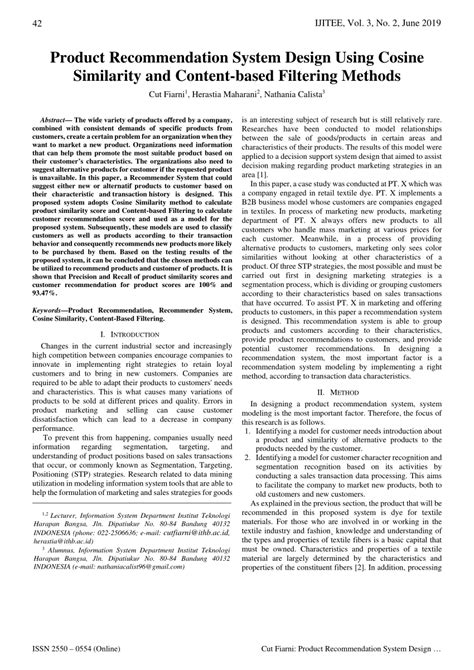 Pdf Product Recommendation System Design Using Cosine Similarity And Content Based Filtering