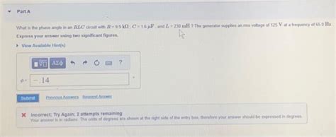 Solved What Is The Phase Angle In An RLC Circuit With Chegg