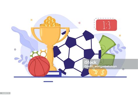 금화와 라이브 베팅 응용 프로그램 서비스 스포츠 방송 손으로 그린 만화 플랫 일러스트 레이 션과 온라인 도박 스포츠 게임 가능성에 대한 스톡 벡터 아트 및 기타 이미지