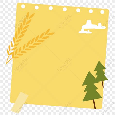 Yellow Cartoon Minimalistic Border Wheat Small Tree White Clouds PNG Picture And Clipart