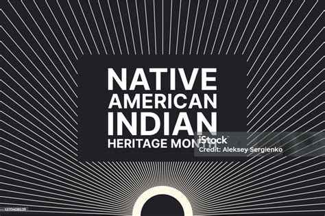 아메리카 원주민 인디언 헤리티지 의 달 11 월 상승 태양과 흑백 수평 배너 원주민과의 이해와 우정의 다리를 구축하고 그들의 문화를 존중 0명에 대한 스톡 벡터 아트 및