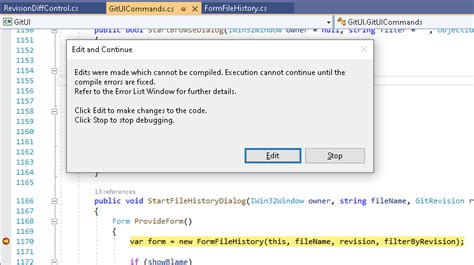 cannot continue in debugger · issue 7980 · gitextensions gitextensions · github