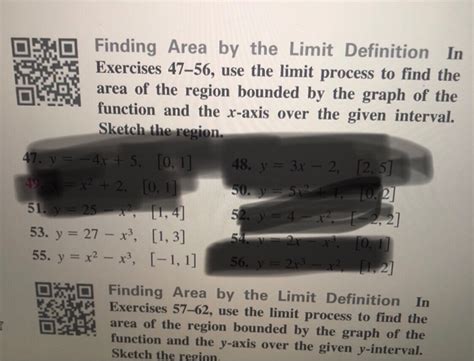 solved finding area by the limit definition in exercises