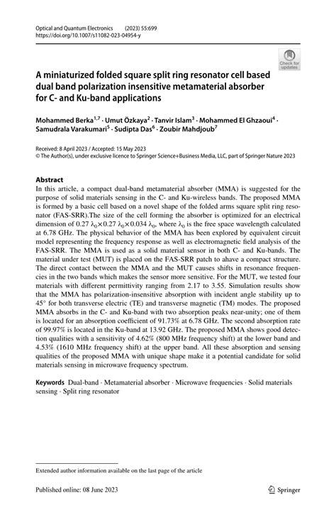 Pdf A Miniaturized Folded Square Split Ring Resonator Cell Based Dual Band Polarization