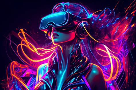 Futuristic Neon Girl In Vr Glasses Generative Ai Generative Ai Stock Illustration