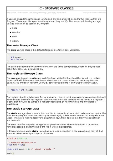 C Storage Classes Detailed Notes And Examples Studocu
