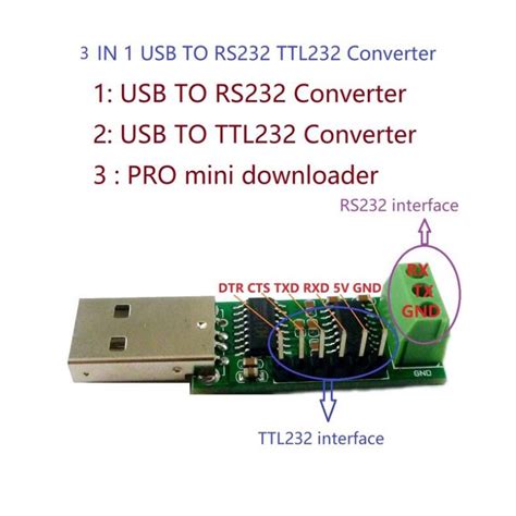3in1 Usb To Serial Port Rs232 Ttl Ttl232 Pro Mini Downloader Cable Converter Module For