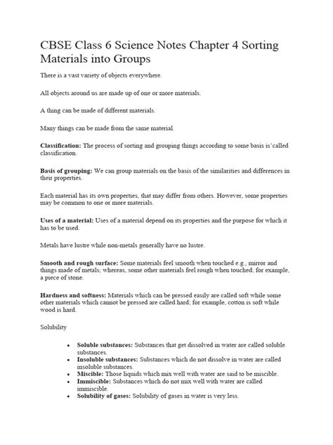 Cbse Class 6 Science Notes Chapter 4 Sorting Materials Into Groups