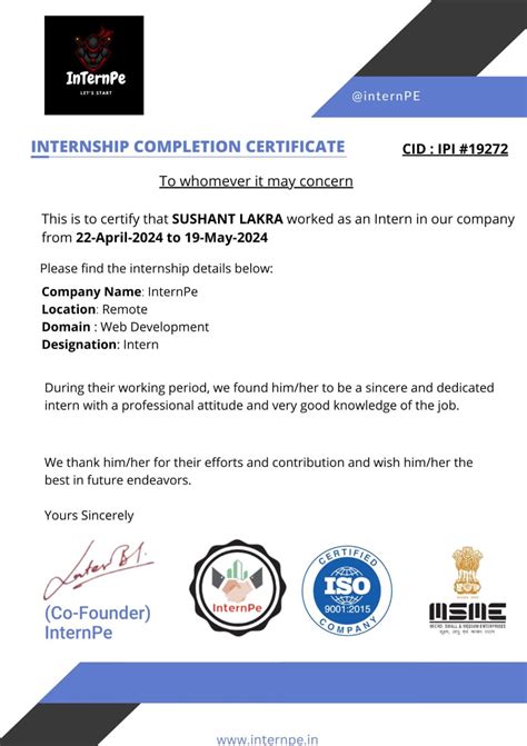 sushant lakra on linkedin completed my web development internship at