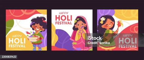 홀리 축제를 위한 정사각형 엽서 인도의 전통적인 색상 축하를 위한 밝고 다채로운 포스터 벡터 인쇄 가능한 템플릿 공휴일에 대한