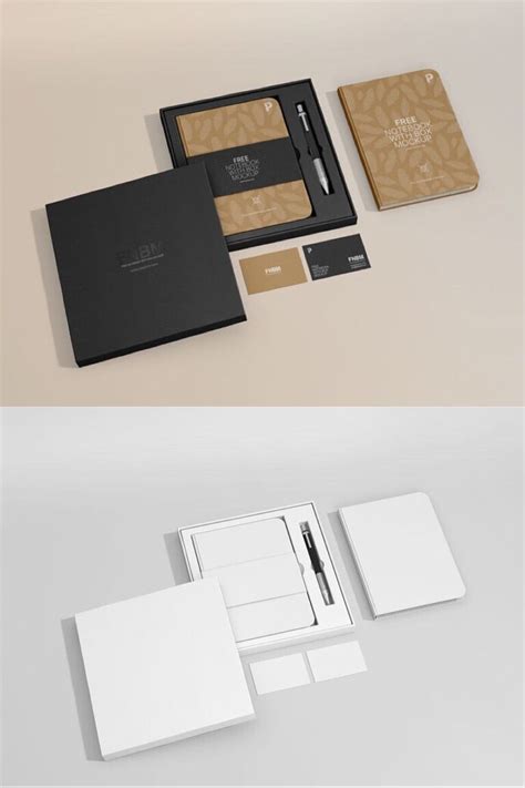 Free Notebook With Box Mockup
