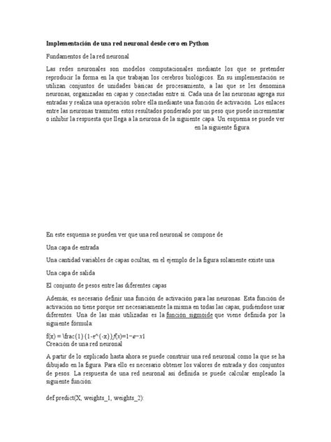 Implementación De Una Red Neuronal Desde Cero En Python Pdf Red