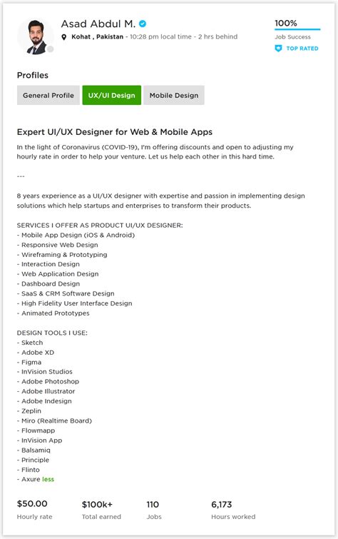 upwork profile overview sample for ui and ux designer jobs son