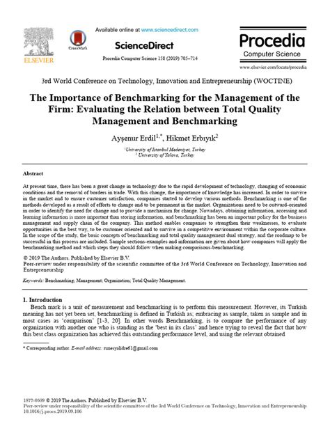 The Importance Of Benchmarking For The Management Pdf Benchmarking Quality Management