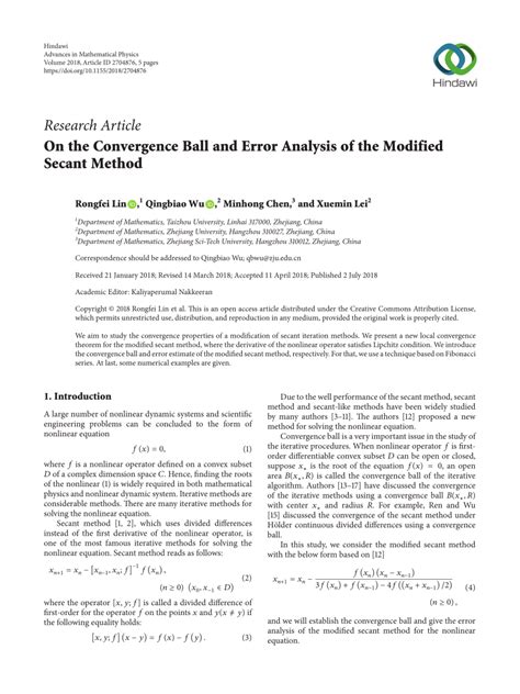 Pdf On The Convergence Ball And Error Analysis Of The Modified Secant