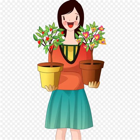 手捧盆栽的卡通形象图png图片素材下载图片编号10012610 Png素材网