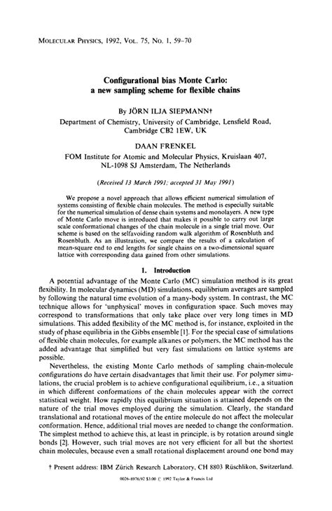 Pdf Configurational Bias Monte Carlo A New Sampling Scheme For Flexible Chains