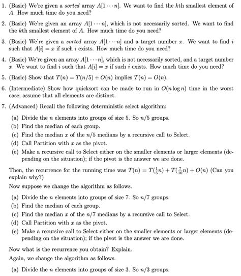 Solved 1 Basic Were Given A Sorted Array A 1n We