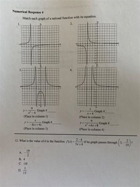 Solved Numerical Response Match Each Graph Of A Rational Chegg
