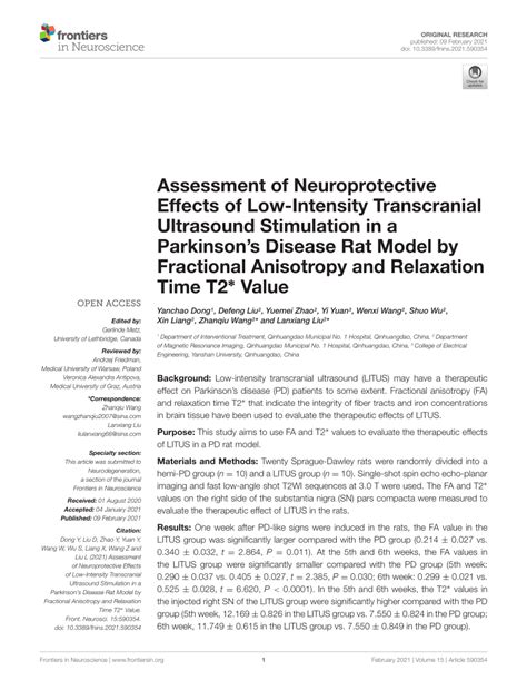 Pdf Assessment Of Neuroprotective Effects Of Low Intensity