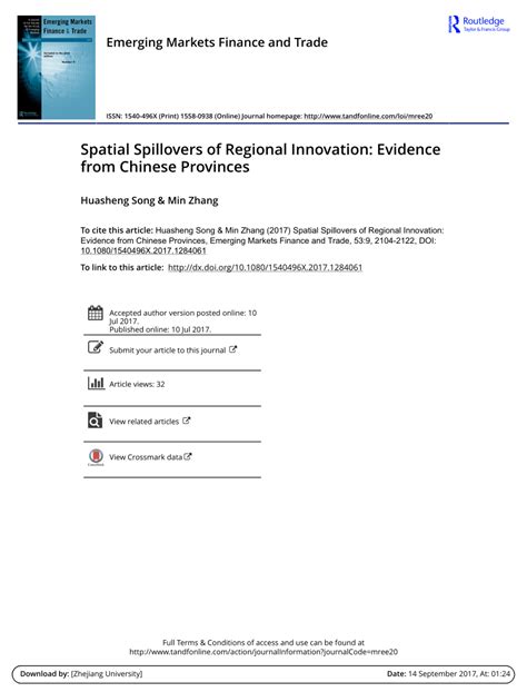 Pdf Spatial Spillovers Of Regional Innovation Evidence From Chinese Provinces