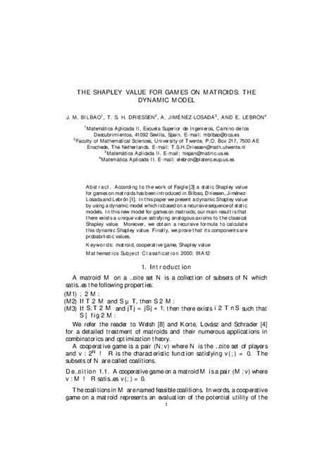 Pdf The Shapley Value For Games On Matroids The Dynamic Model
