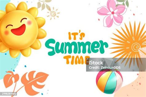 여름 시간 인사말 클립 아트 디자인 여름 시간 텍스트 와 태양 캐릭터 와 행복한 얼굴 클립 아트 와 열대 그림 개념에 대한 스톡 벡터 아트 및 기타 이미지 Istock