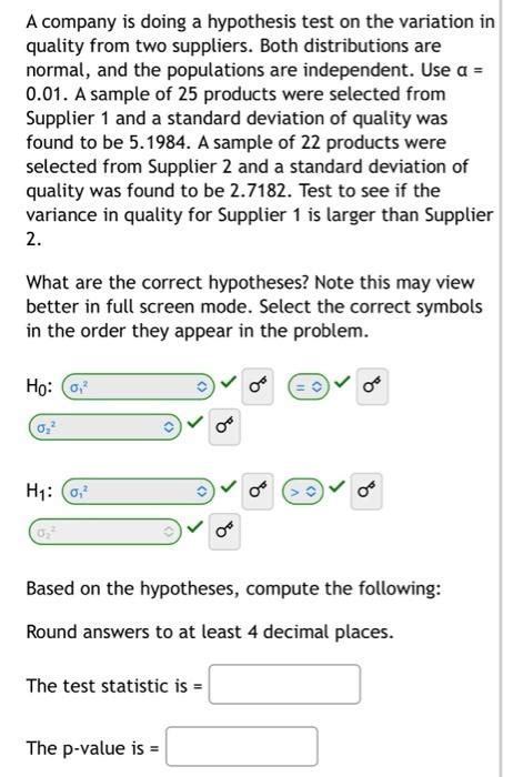 Solved Find The F Test Statistic To Test The Claim That The Chegg Com