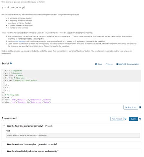Solved Write A Script To Generate A Sinusoidal Signal Y Of
