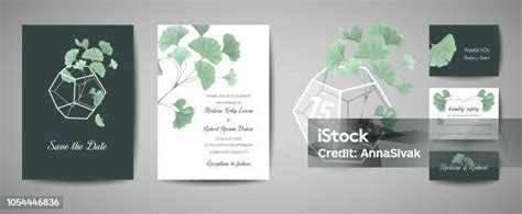 은행나무의 식물 복고풍 결혼식 초대 카드 현대 저장 날짜 템플릿 디자인의 그림을 떠난다 벡터 세련 된 커버 파스텔 그래픽 포스터 브로셔 결혼식에 대한 스톡 벡터 아트 및
