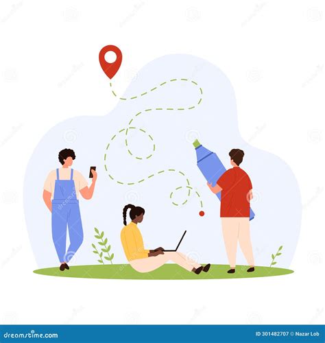 Gps Navigation Service Tracking Mobile App Tiny People Holding Marker