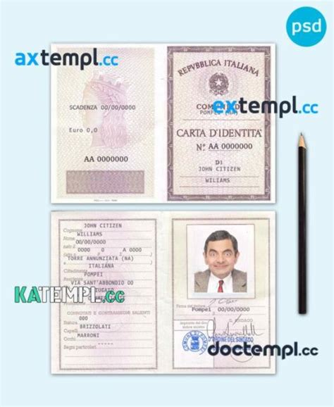 Sample Italy Identity Card La Carta Didentita Italiana Template In