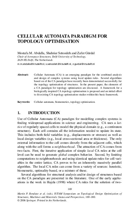 pdf cellular automata paradigm for topology optimisation mostafa abdalla