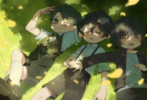 Safebooru 1girl 2boys Aged Down Black Bow Black Bowtie Black Hair