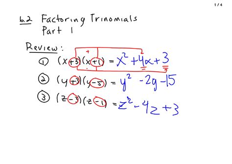 Factoring Trinomials Intermediate Algebra Lecture Handout Docsity