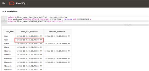 Pseudo Change TimestampFinding Recently Changed Table Rows Using Flashback Version Query To