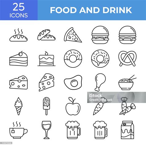 음식과 음료 레스토랑 아이콘 세트 아이콘 컬렉션 로고 디자인 벡터 템플릿 일러스트 레이 션 기호 및 기호 픽셀 완벽 선술집에 대한 스톡 벡터 아트 및 기타 이미지 Istock