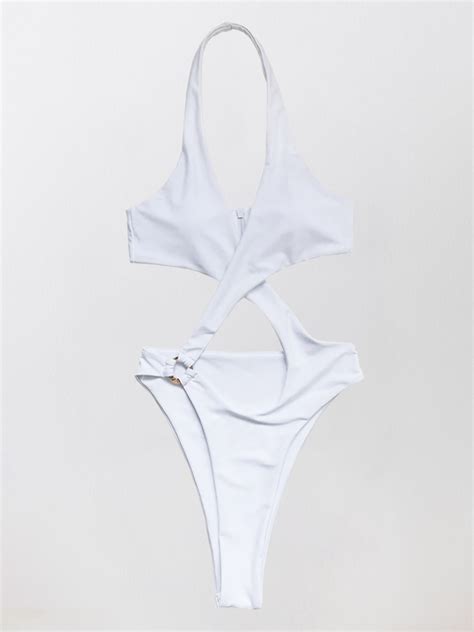 One Piece Swimsuit Cut Out Swimsuit Push Up Swimsuit Push Up Monokini White Monokini Side Palms